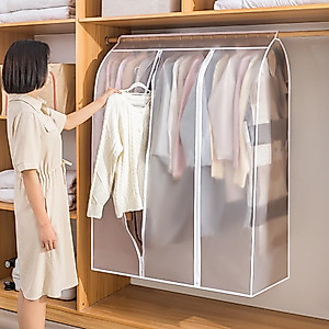 Garment Covers for Hanging Clothes,Large PEVA Hanging Clothes Storage with Zipper and Hook - and - Loop Fastener,Hanging Garment Bags for Closet Storage for Suit Coat Dress (Matte, 23.6x39.3x53.4)