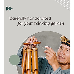 Nalulu Piney Bamboo Wind Chimes - Outdoor Wood Wooden Windchimes, Tropical Design with Coconut Crown, Handcrafted with Calming Deep Tones, Ideal Home Decor or Gift for Any Occasion