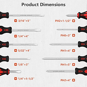 XOOL Magnetic Screwdriver Set 10PCS, 5 Phillips and 5 Flat Head Tips Professional Cushion Grip Screwdriver Non-Slip for Repair Home Improvement Craft