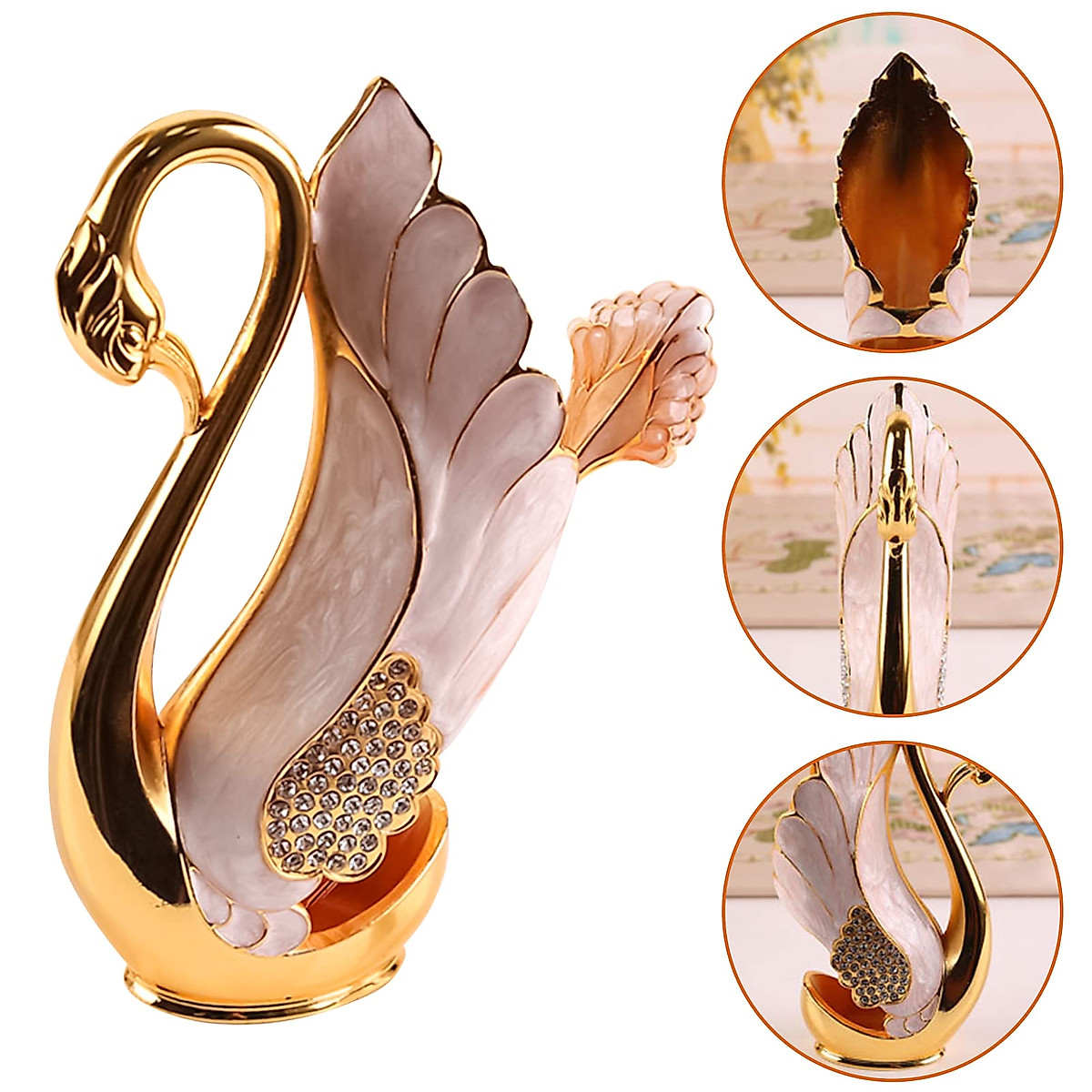 WYYXO Gold Swan Base Holder Spoons Set Elegant Swan Spoon Holder Organizer Decorative Swan Flatware for Dessert Coffee Ice Cream Cake (1 Swan Base Holder 6 Spoons)