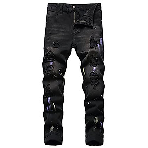 DANT BULUN Men's Ripped Distressed Destroyed Slim Fit Straight Leg Denim Jeans (40, Black060)