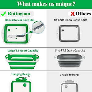 Collapsible Cutting Board, Foldable Chopping Board with Colander, Multifunctional Kitchen Vegetable Washing Basket Silicone Dish Tub for BBQ Prep/Picnic/Camping(Green)