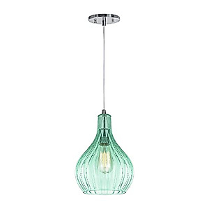 Aspen Creative 61039-1 Adjustable 1 Light Mini Pendant Ceiling Light, Transitional Design in Chrome Finish, Surf Green Glass Shade, 8 5/8" Wide