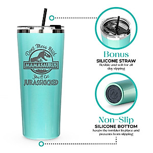 Mom Birthday Gifts - Gifts for Mom From Daughter, Son, Kids - Unique Engraved Mamasaurus Tumbler Coffee Mug - Gift Ideas for Mother's Day, BDay, or Christmas Gifts for Moms - 22oz Travel Cup