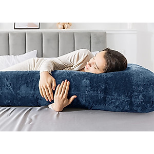 WhatsBedding Pregnancy Pillows for Sleeping,Memory Foam Filling U Shaped Pregnancy Pillows Full Body Pillow for Pregnancy with Velvet Cover (55 inches, Blue)