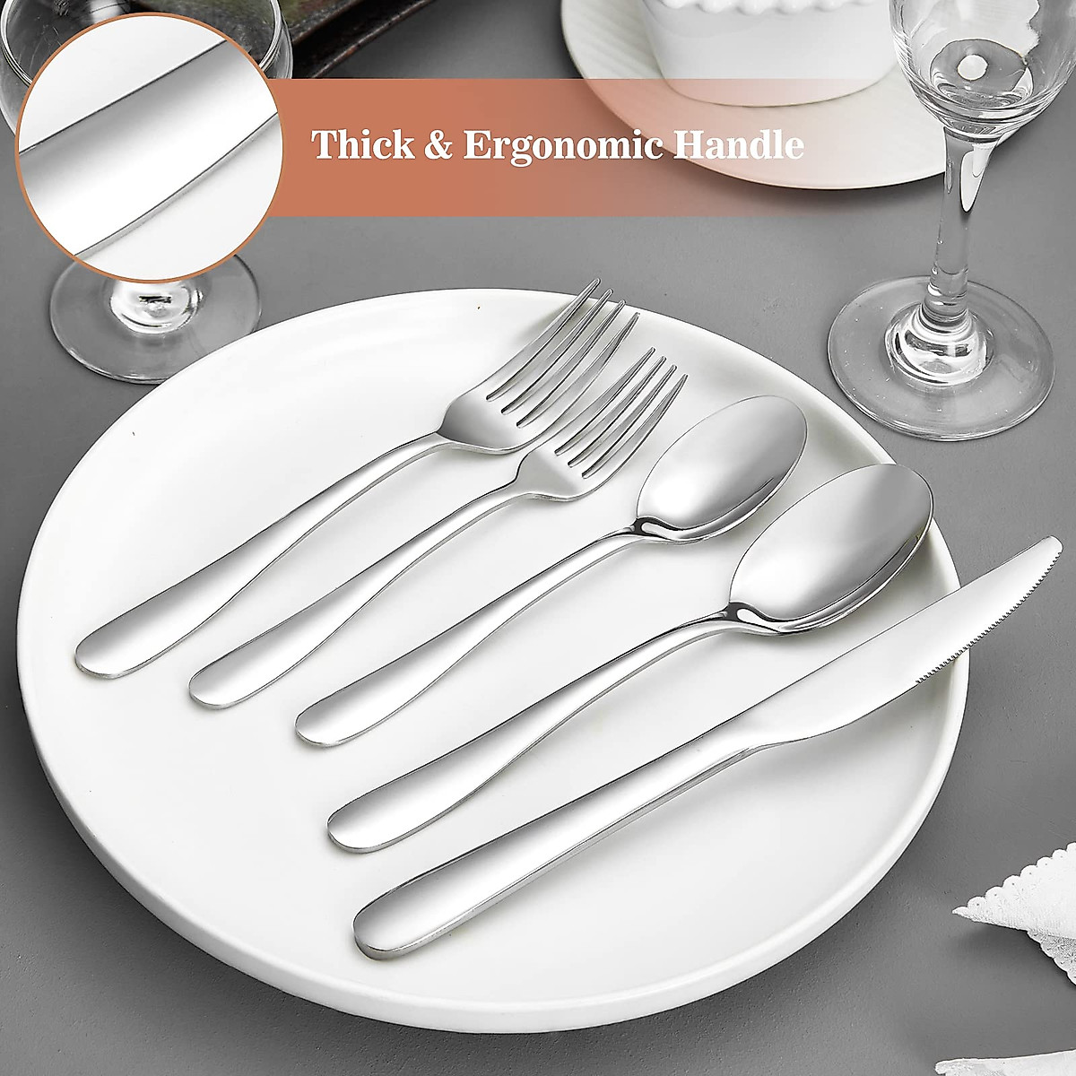 Xingjiake 20 Piece Bright Silver Silverware Set, Kitchen Utensils Set, Silverware Cutlery Flatware Set For 4, Stainless Steel Forks And Spoons Cooking Flatware Serving Set, Dishwasher Safe