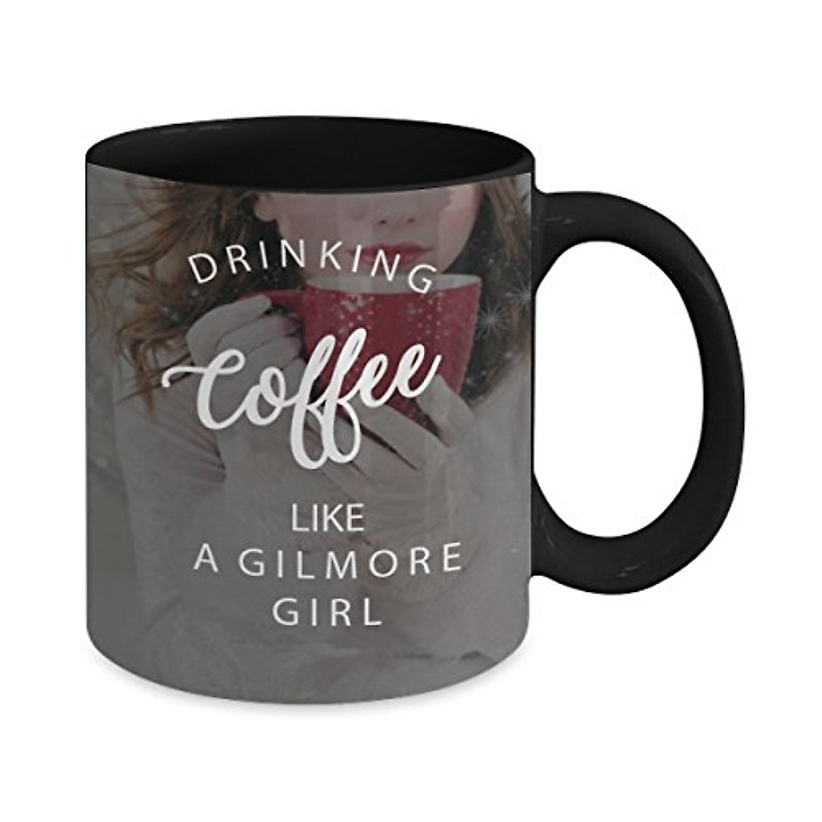 Vitazi Kitchenware Gilmore Girls Gift (15 oz) Drinking Coffee Like a Gilmore Girl Mugs With Quotes and Sayings, Ceramic Coffee Mug - With Image (Black)