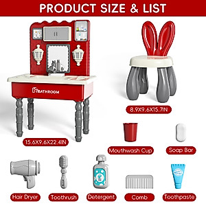 Lucky Doug Pretend Play Sink Toys for Kids, Bathroom Sink Toy with Running Water, Vanity Set with Mirror and Stool for Girls Ages 3 4 5 6 7 Year olds