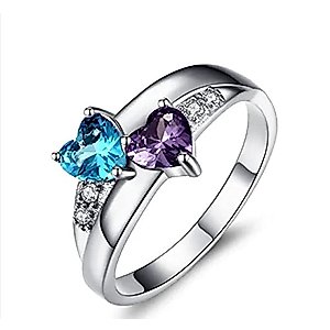 2 1/2 CT Heart Shape Simulated Blue Topaz,Violet Amethyst & White CZ Wedding Engagement Ring in 14K White Gold Plated 925 Sterling Silver (2.50 Cttw) Ring Size -4.5