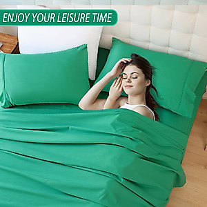 Whitney Home Textile Full Size Sheet Set - Luxury Soft Comfy Bed Sheets, Breathable Cooling Hotel Bedding for Women, Men, Teens, Extra Deep Pocket, Easy-Fit, Oeko-Tex, Wrinkle Free 4 Piece - Emerald