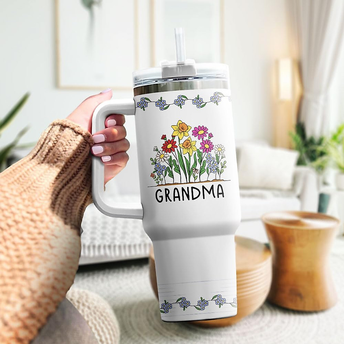 99OWL Grandma Floral Nutrition Facts, For Nana Tumblers Grandmas Cups Great Cup Granny Coffee Handle Water Sippy Flower Women Mom, Tumbler 40 Oz With Handle Lid And Straw, Grandma Gifts