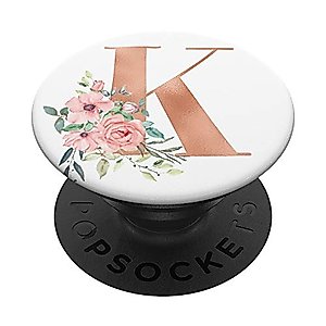 Rose Blush Floral Monogram Letter K Pretty Pink Flowers PopSockets PopGrip: Swappable Grip for Phones & Tablets