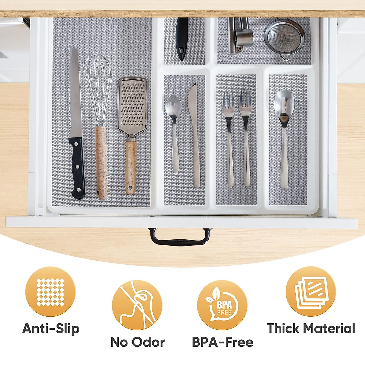 BALEINE Cabinet Liner, Drawer Liner, Shelf Liners for Kitchen Cabinets Non-Adhesive, Non-Slip Protect Desks, Cupboard, Drawers, Shelves, Tableware (12 in x 10 Ft, Gray)