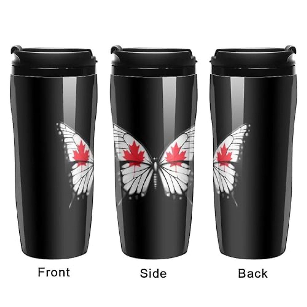 Canada Flag Butterfly Travel Coffee Mug Reusable Coffee Cup Tumbler with Lid for Outdoor 350ml
