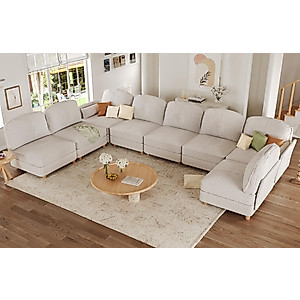 LLappuil Oversized Sectional Couch L Shaped Modular Sofa with Storage, Corner Cloud Sofa with Chaise, 141 in Width, 8 Seat Sofa, Teddy Velvet, Off White