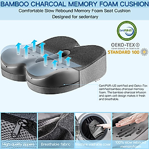 Elviros Chair Cushions, Adjustable Memory Foam Seat Cushion for Coccyx, Back, Tailbone, Sciatic Pain Relief, Non-Slip Chair Pads for Office, Car, Wheelchair, Gaming Chair (Black, Medium Soft)