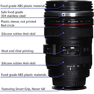 Lens Mug, Non-Slip with Featuring Smart Grip Suction, 13.5 Oz food grade Stainless Steel Cup, Travel Magic Mug, Gift for Men Women Boyfriend Teenage boy girl Photographer Father’s Day Dad Husband Son