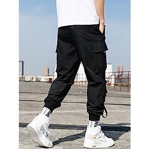 Ambcol Men's Jogger Pants Punk Cargo Baggy Techwear Streetwear Hip Hop Women Unisex Sports Casual Pants Black-09 Large