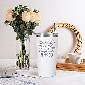 ELEGANTPARK Retirement Gifts for Women Men 2025 Retirement Coffee Tumbler Goodbye Tension Hello Pension Retired Gifts for Dad Retired Friends Mom Coworkers Retiree Coffee Mug White 20 OZ