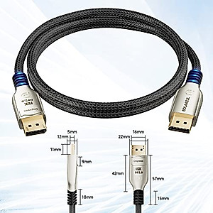 BolAAzuL 8K DisplayPort 2.0 Cable 10ft, 16K DP Cable 2.0 (16K@60Hz 8K@120Hz 4K@240Hz 165Hz 144Hz GSync/FreeSync) Video/Monitor Cable Braided Displayport to Display Port with Metal Shell for Gaming TV