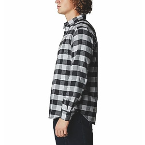 Columbia Men's Cornell Woods Flannel Long Sleeve Shirt, Grey Buffalo Check, Large