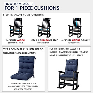 PATIOASIS Rocking Chair Cushion Tufted Adirondack Chair Cushion Non-Slip High Back Patio Chair Cushions Water-Resistant UV-Proof Navy Blue Indoor & Outdoor Furniture Cushions for Chair