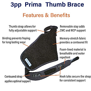 3-Point Products 3pp Prima Thumb Brace, Adjustable Brace for CMC Thumb Arthritis and Other Injuries, Right Hand, Size Small