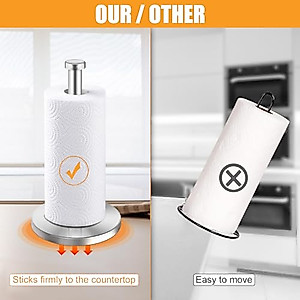 JUTOROSY Paper Towel Holder Stand, Countertop Paper Towel Holder, Stainless Steel Standing Paper Towel Roll Holder with Weighted Base for Kitchen Bathroom, Silver, 1 Pack