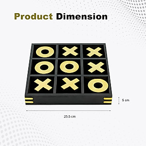 10" Large Elegant Premium Black Tic Tac Toe Board Game | Wooden Puzzle Game | Coffee Table Wooden Decor & Games | Lightweight Gold Plated Pieces