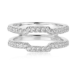Blongme Cubic Zirconia Curved Wedding Band for Women Guard Ring Enhancers Engagement Ring 925 Sterling Silver Size 7