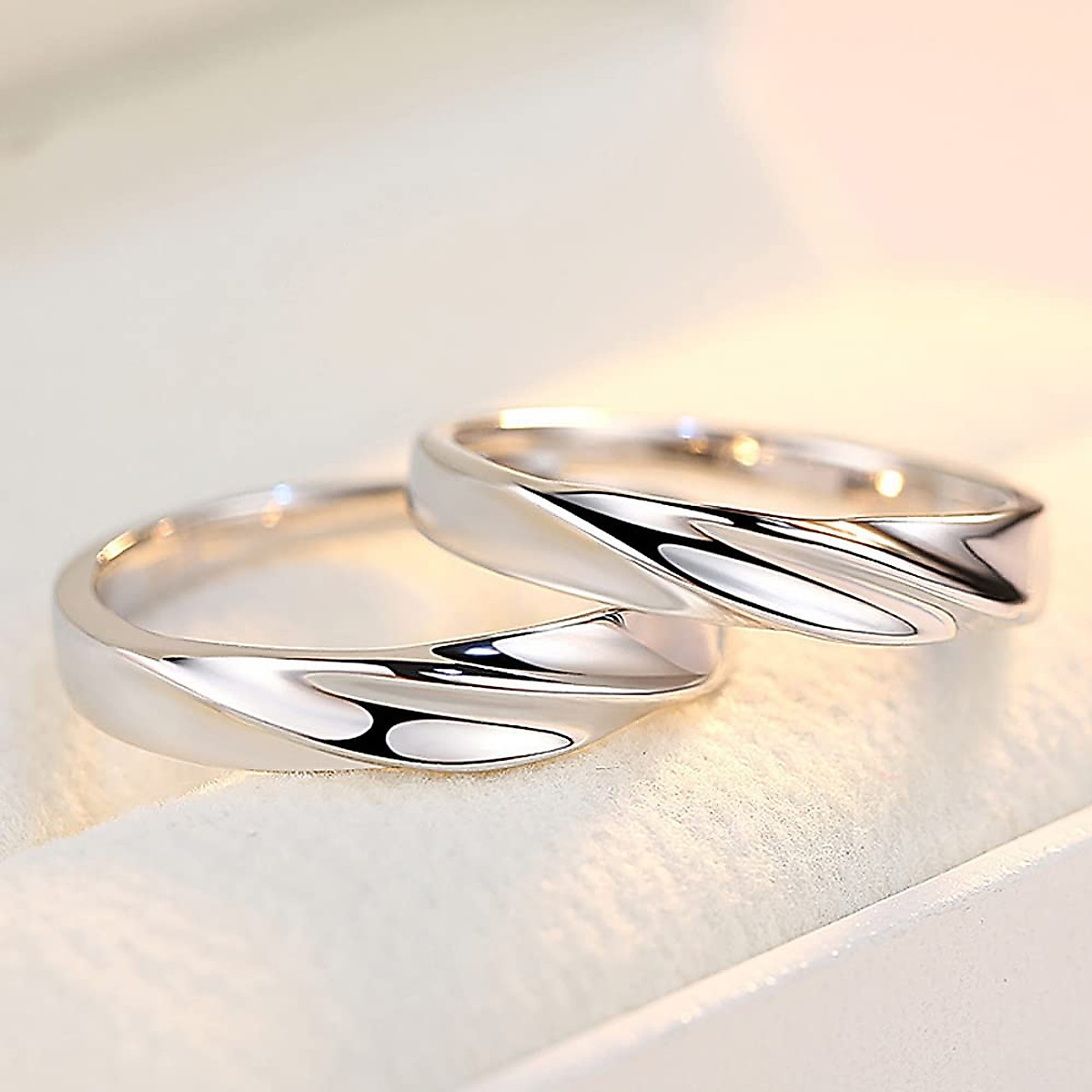 MIKAMU Couple Rings 925 Sterling Silver Adjustable Open fashion Rings Engagement Pair Rings Rings for Men Rings for Women Wedding Promise Engagement Anniversary Ring (B)