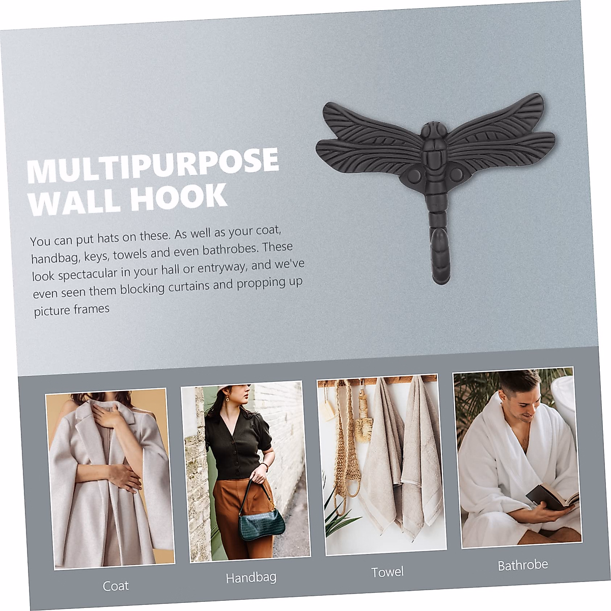 Cabilock Sturdy Iron Crafted Dragonfly Wall Hooks Multipurpose Coat and Hat Hanger Home Decor