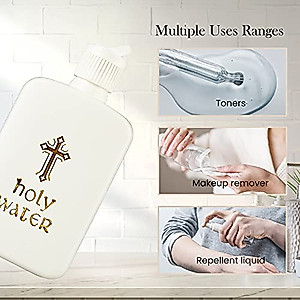 IUASZZ 10 Pieces Holy Water Bottles White with Gold Blocking Logo Religious Easter Plastic Bottle for Home Kitchen Party Decorative Accessories 3.4oz