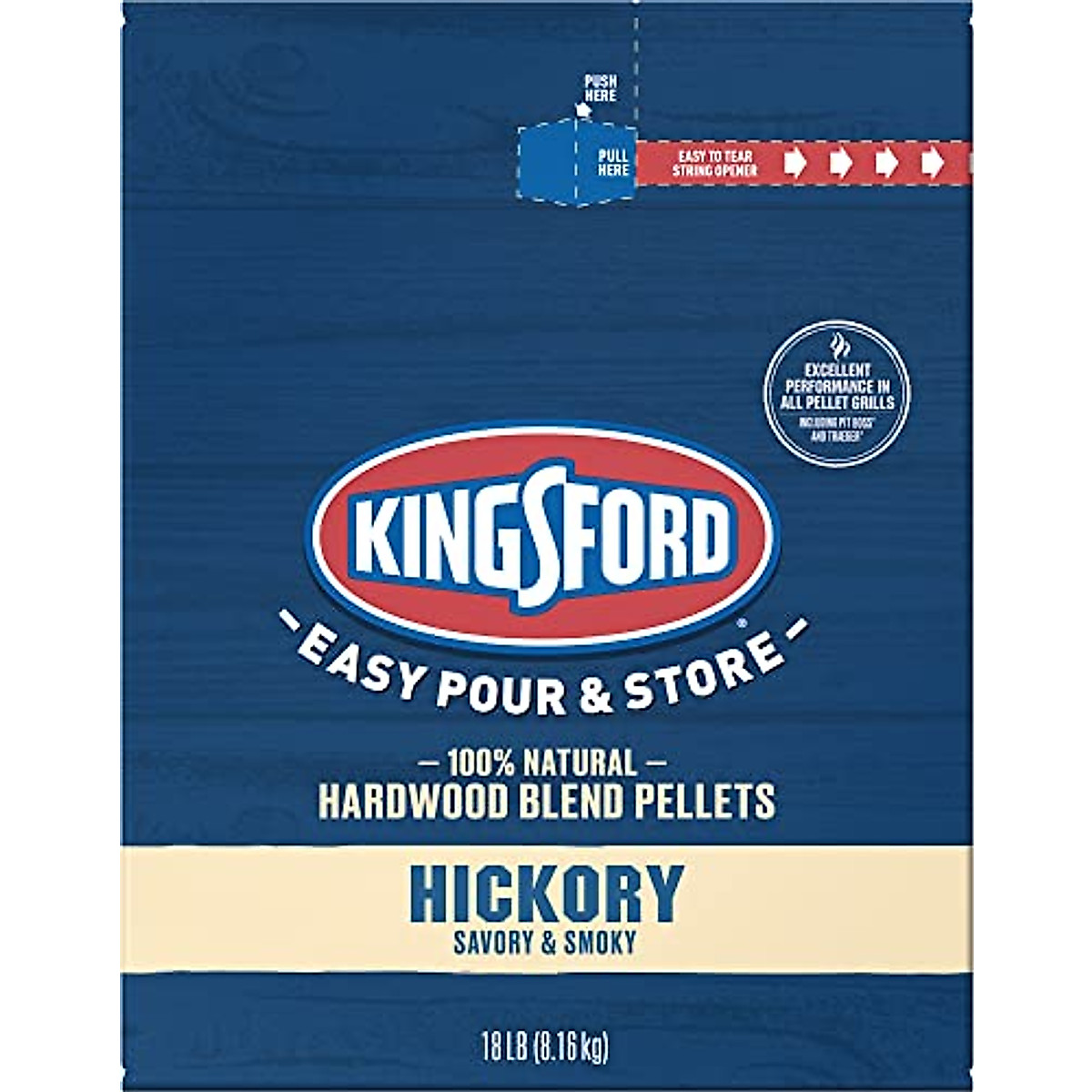 Kingsford 100% Natural Hickory Hardwood Blend Pellets - for All BBQ Grills & Smokers, 18 lbs