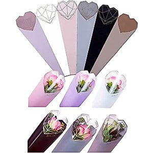 JOSON 24Pcs/6 color flower packaging bag single rose flower bag waterproof material simple diamond heart shape gift packaging