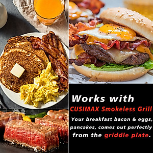 Smokeless Indoor Grill, CUSIMAX Electric Grill with Tempered Glass Lid, 1500 Indoor Grill & Flat Top Griddle for Cusimax Smokeless Grills, Pancake Griddle Plate, Dishwashe-safe, Blue