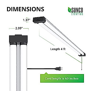 Sunco LED Workshop Black Garage Shop Light 4FT, Plug in Linkable Utility Light Fixtures, 260W=40W, 5000K Daylight, Frosted Lens, Pull Chain, Hanging/Mounted, 4100 LM - ETL Energy Star 2 Pack