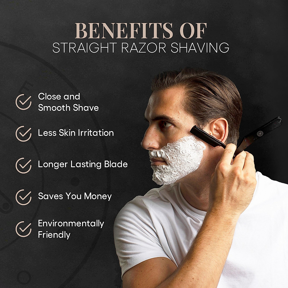 Naked Armor Lancelot Black Stainless Steel Straight Razor，Shave Ready Straight Edge Razor, Stainless Steel, Barber Approved Straight Razors for Men，Leather Case, Close Shave at Home，Navaja de Barbero