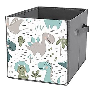 DamTma Dinosaur Cube Storage Bin Funny Collapsible Storage Bins with Handles Fabric Cube Storage Bins Durable PU Fabric Storage Cubes Organizer for Kids Clothers Toy Bins Books Storage Bins 11 in