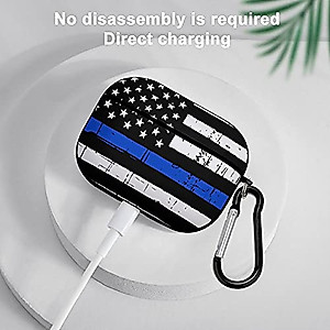 YouTary American Blue Line USA Police Stars Flag Pattern Apple Airpods pro Case Cover with Keychain, AirPod Headphone Cover Unisex Shockproof Protective Wireless Charging