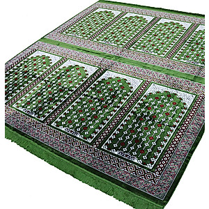 Modefa Turkish Prayer Rug | Wide 8 Multi Person Velvet Namaz Sajadah Janamaz | Family Group Mosque Carpet (Green)