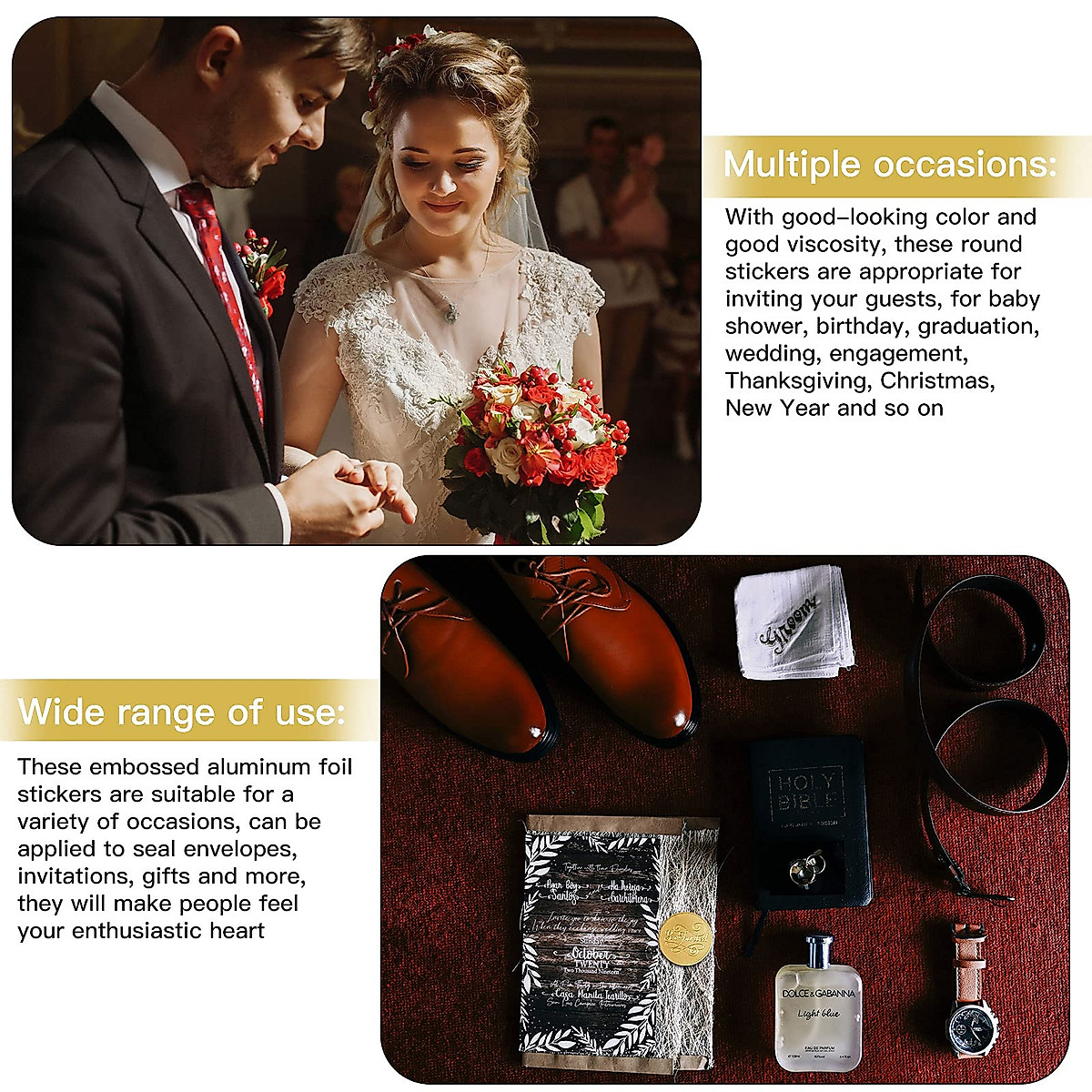 200 Pieces Envelope Embossed Sticker 're Invited Wedding Round Embossed Foil Seals Embossed Aluminum Foil Sticker Seal are Invited Stickers for Envelopes Invitations Present Decoration (Gold)