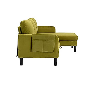 Eafurn Sectional Pull Out Bed, PU Leather Upholstered 3 Seats Sleeper Reversible Chaise Lounge w/Storage, Modern Design 72" L-Shaped Corner Sofa & Couches for Living Room, Olive
