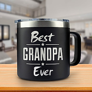 HYTURTLE Best Grandpa Ever Coffee Black Mug/Tumbler 14oz Stainless Steel Gift For Dad Grandpa Men On Fathers Day, Birthday, Christmas
