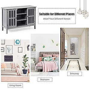 Tangkula TV Stand, Modern Tall Entertainment Center for TVs up to 50", Media Console w/2 Storage Cabinets & 3 Open Shelves, Wire Hole, Wood TV Console Table for Living Room, Grey