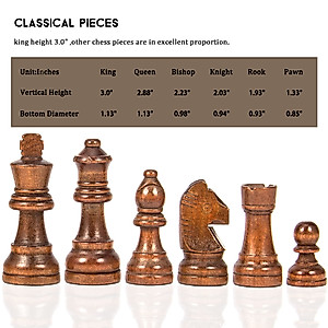 AMEROUS Wooden Chess Pieces Only with 2 Extra Queens / 3.0 Inch King/Storage Bag/Chess Instructions/Chessmen for Chess Borad/Replacement of Missing Pieces (NO Board)