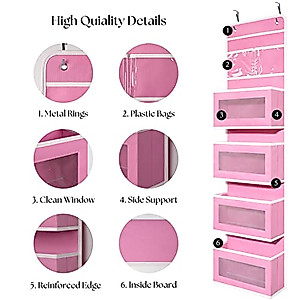 Heavy Duty Over Door Organizer, Wall Mount Hanging Organizer Storage with 4 Large Capacity Pockets, Closet Bathroom Nursery Bedroom Dorm, Toys Cosmetics Sundries and Baby Essentials, Pink