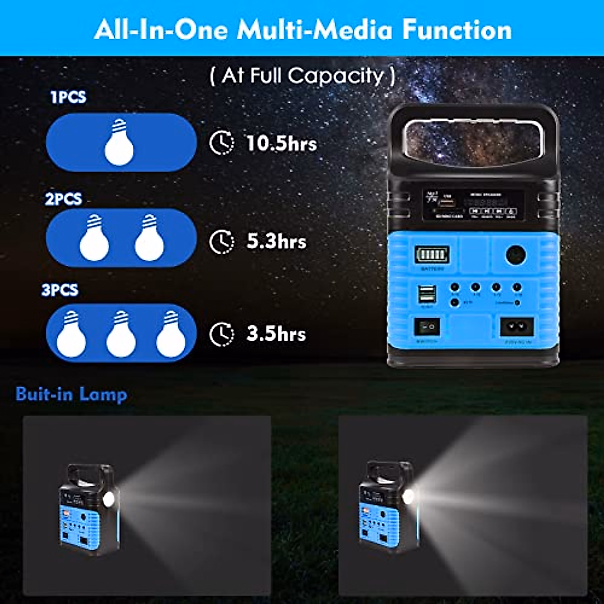 Solar Generator - Portable Power Station for Emergency Power Supply,Portable Generators for Camping,Home Use&Outdoor,Solar Powered Generator With Panel Including 3 Sets LED Light (blue)