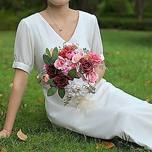 Kuujojo Artificial Flowers Combo, Fake Flowers for DIY Tables Centerpieces Baby shower Bridal Shower Wedding Bouquet Arrangements Party Candle Holder Cake Decor Flower Home Decorations (Burgundy Pink)