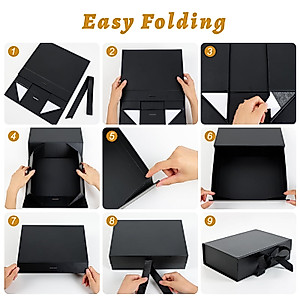 Moretoes Gift Box with Lid for Presents, 10.5x7.5x3.1 Inches Black Gift Box with Ribbon and Magnetic Closure for Valentine's Day, Mother's Day, Holidays, Birthdays